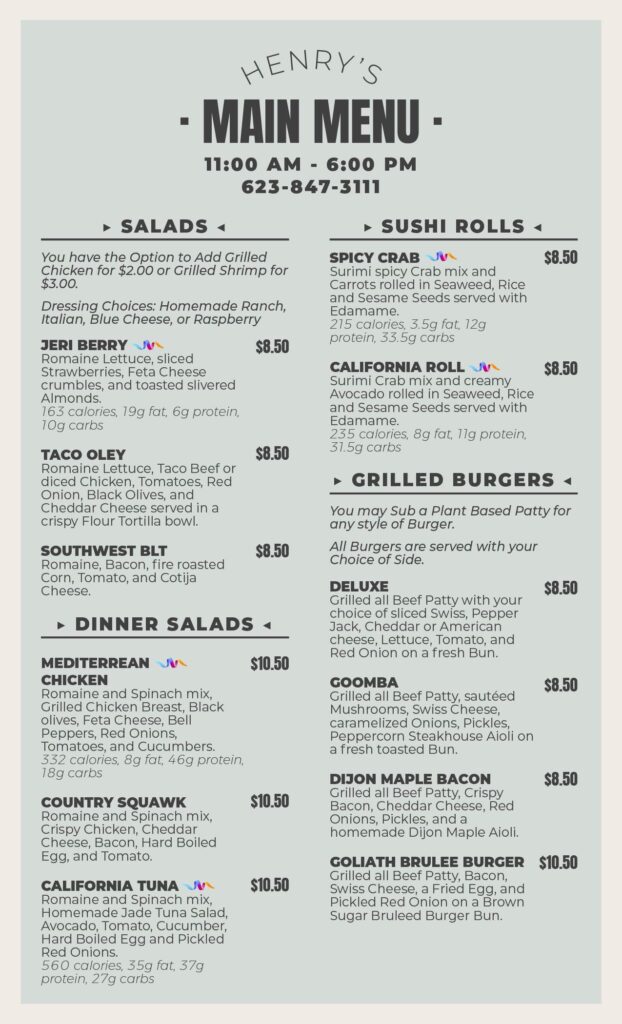 Henry's Lunch & Dinner | Glencroft Living